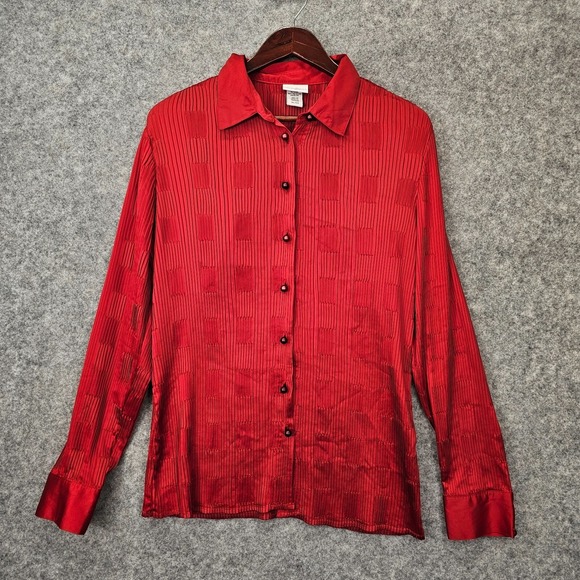Jaclyn Smith | Tops | Vintage Red Satin Blouse Womens Xl Victorian ...